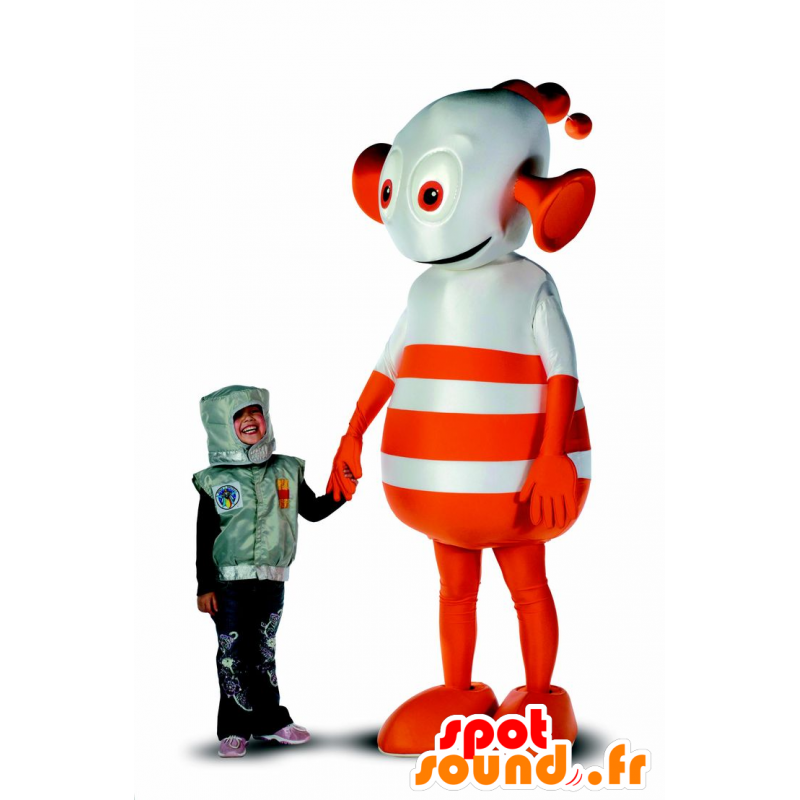 Mascotte de robot, d'extra-terrestre orange et blanc, géant dans ...