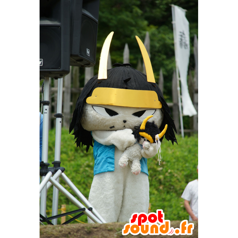 Purchase White cat mascot, cat samurai with a black helmet in Yuru ...