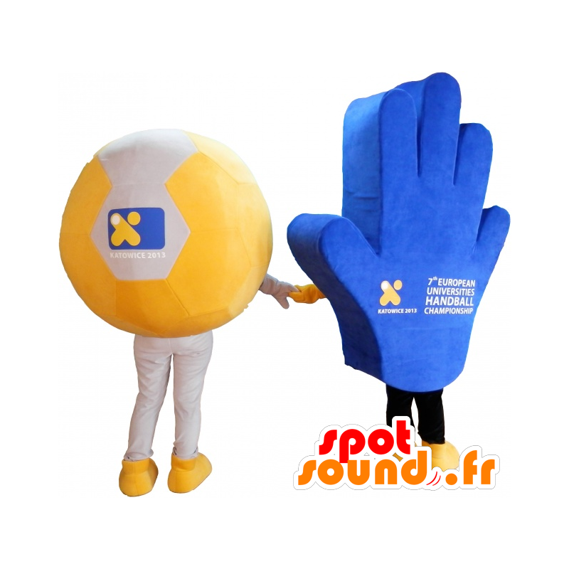 Purchase 2 mascots of fans, a ball and a hand of support in Sports mascot