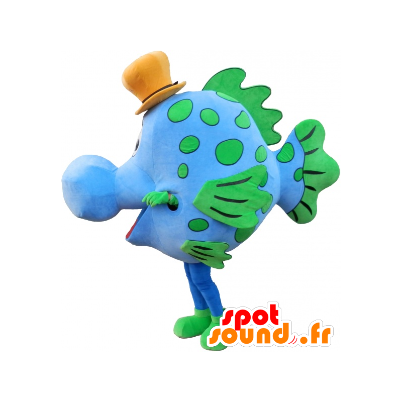 Erwerben Sie Blau und grün Fisch Maskottchen mit einem Hut in ...