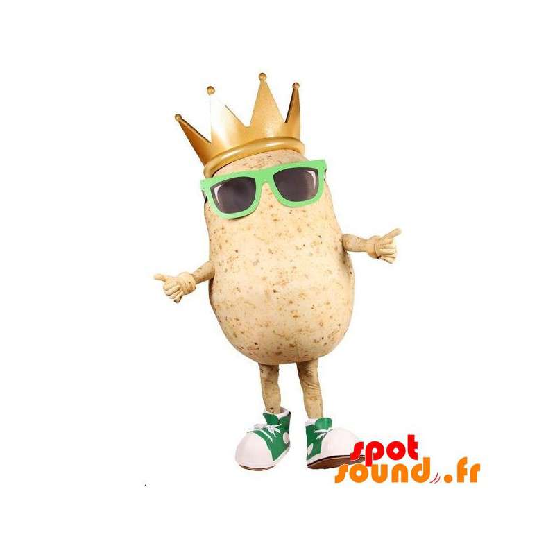 Mascotte de patate géante avec des lunettes et une couronne dans ...